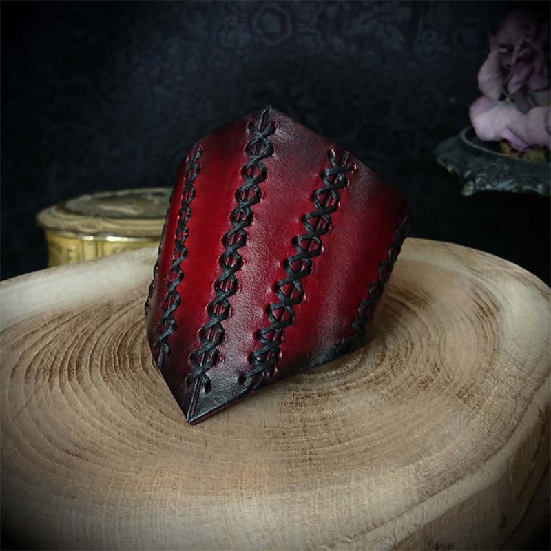 Bracelet femme cuir artisanal corset bleu, gothique, rock, médiéval