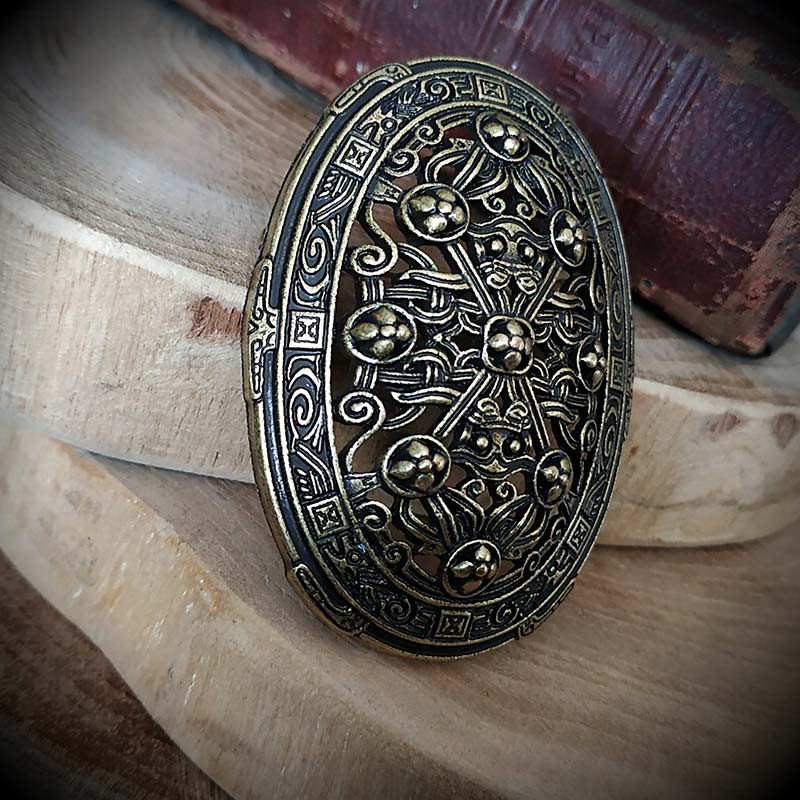 Broche bouclier viking 6 cm couleur bronze, celtique, médiévale