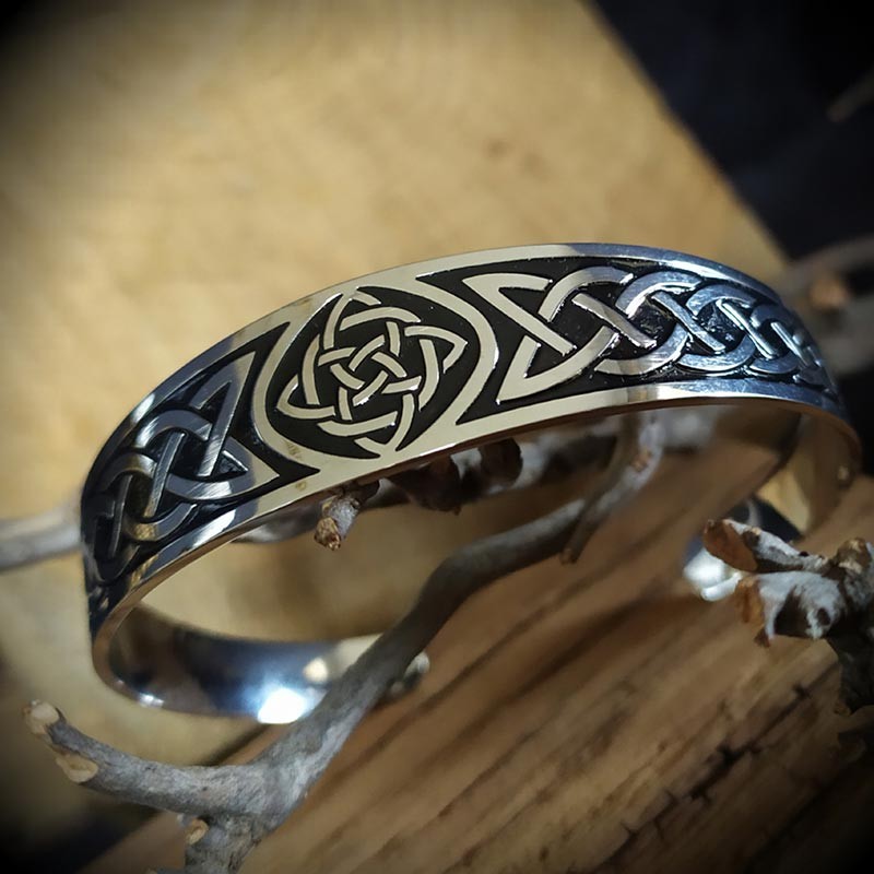 Bracelet noeud celtique en acier, entrelacs celtiques, viking, rock, biker