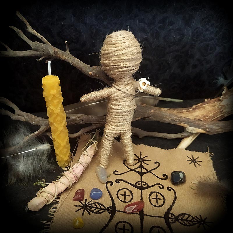 Petit coffret poupée Vaudou, tapis d'incantation Papa Legba